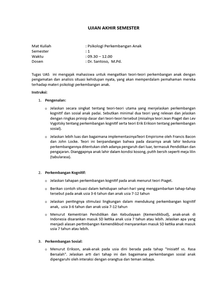 Tugas Uas Psikologi Perkembangan Anak | PDF