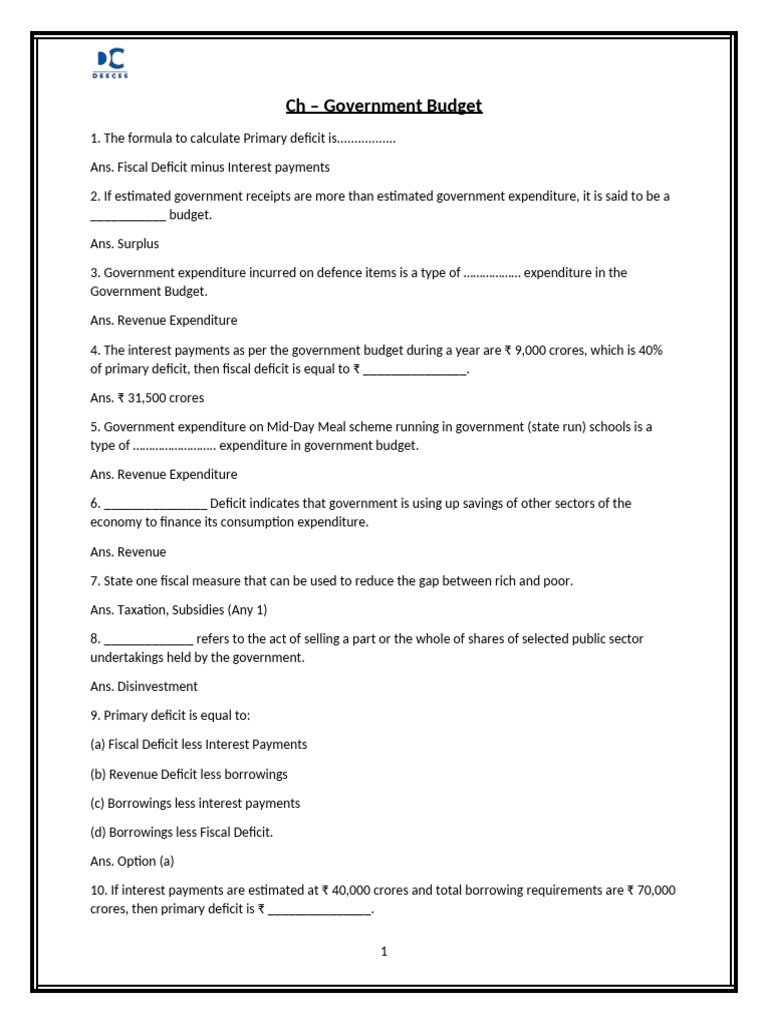 Ch-Government-Budget | PDF | Deficit Spending | Government Budget Balance