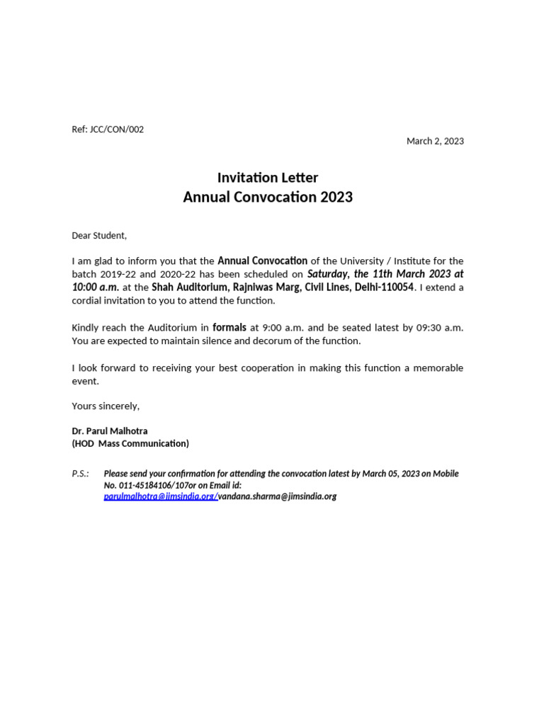 Convocation Invitation Letter | PDF