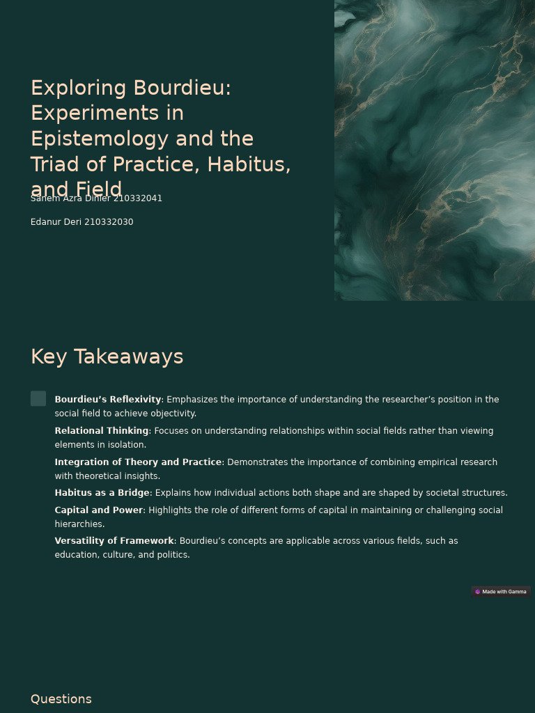 Exploring Bourdieu Experiments in Epistemology and The Triad of Practice Habitus and Field | PDF