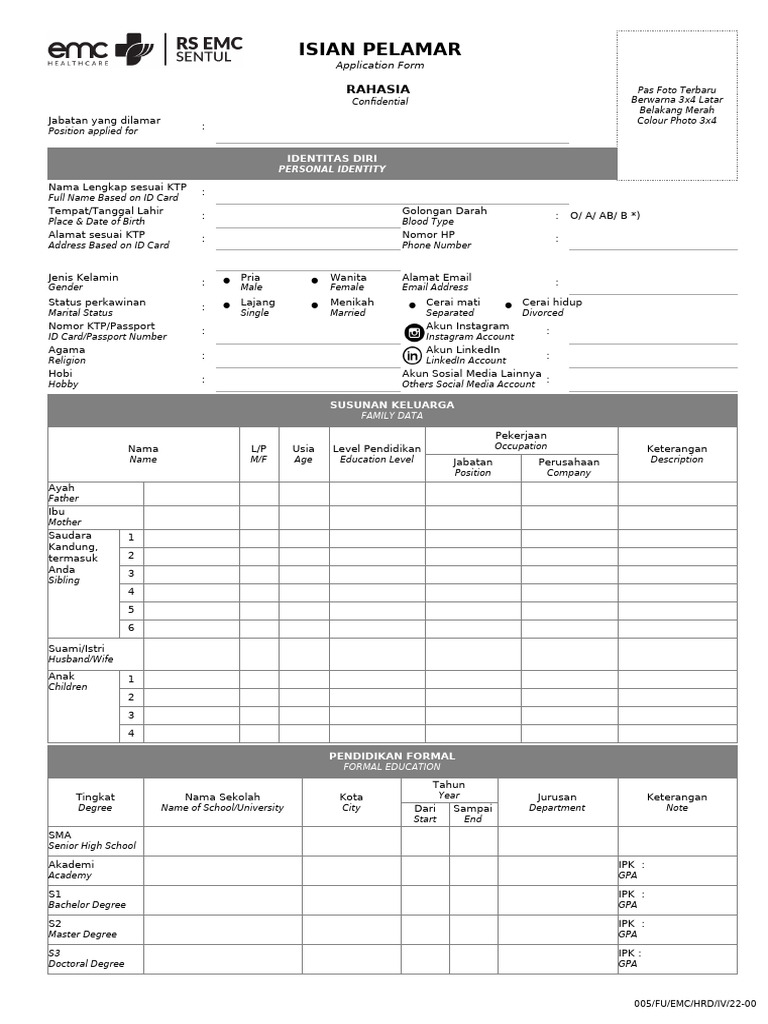 005 Formulir Lamaran - EMC Sentul | PDF