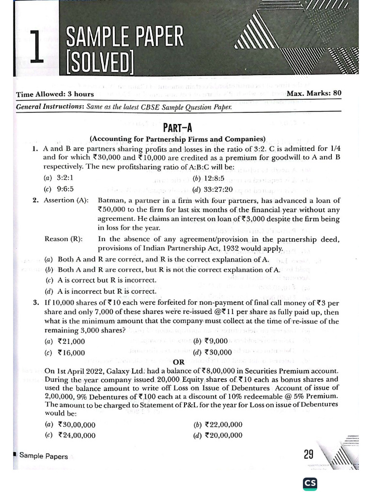 XII - Accountancy - Xam Idea Sample Paper - 1 | PDF