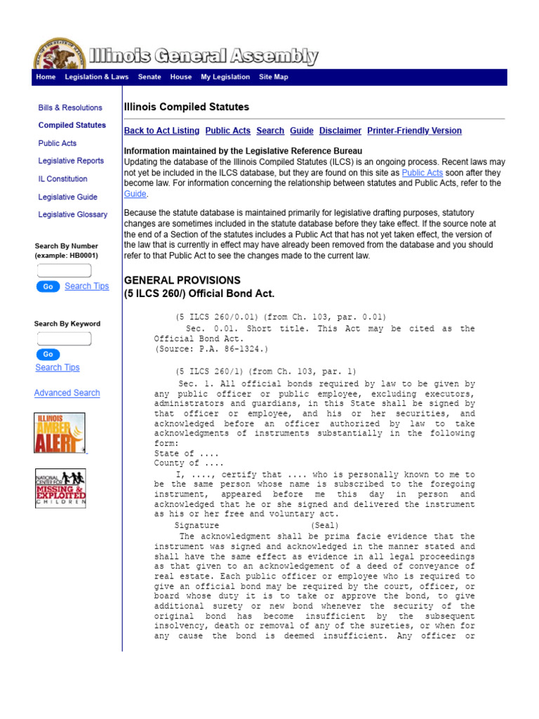 5 ILCS 260 - Official Bond Act | PDF | Surety | Judgment (Law)