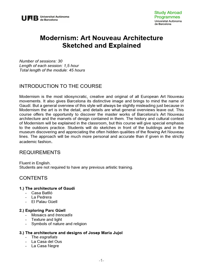 Barcelona Modernism Architecture Course | PDF | Art Nouveau | Style