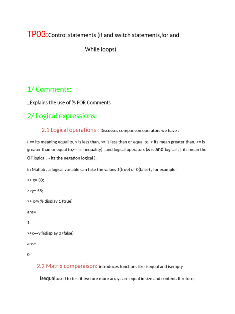 Document | PDF | Control Flow | Matlab