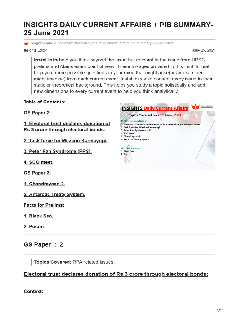 Current Affairs Summary - June 25, 2021 | PDF | Antarctica | Sun
