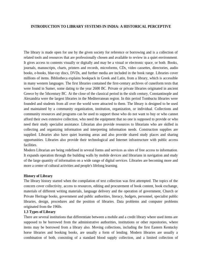 1 Introduction To Library Systems in India A Historical Perceptive ...