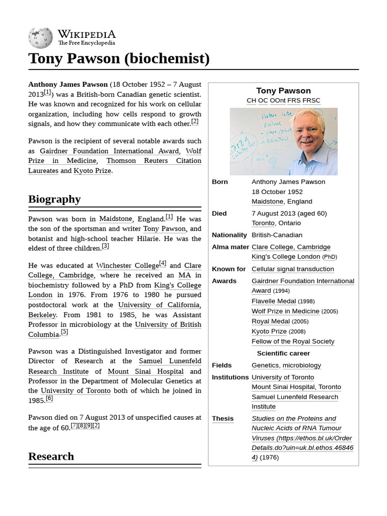 Tony_Pawson_(biochemist) | PDF | Proteins | Cellular Processes