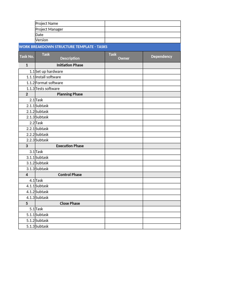 Excel Work Breakdown Structure Template | PDF | Microsoft Excel ...