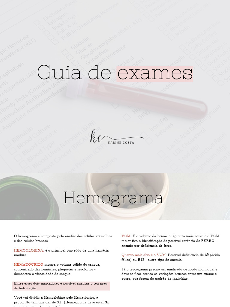 Guia de Exames - Parte 1 | PDF | Anemia | Medicina Clínica