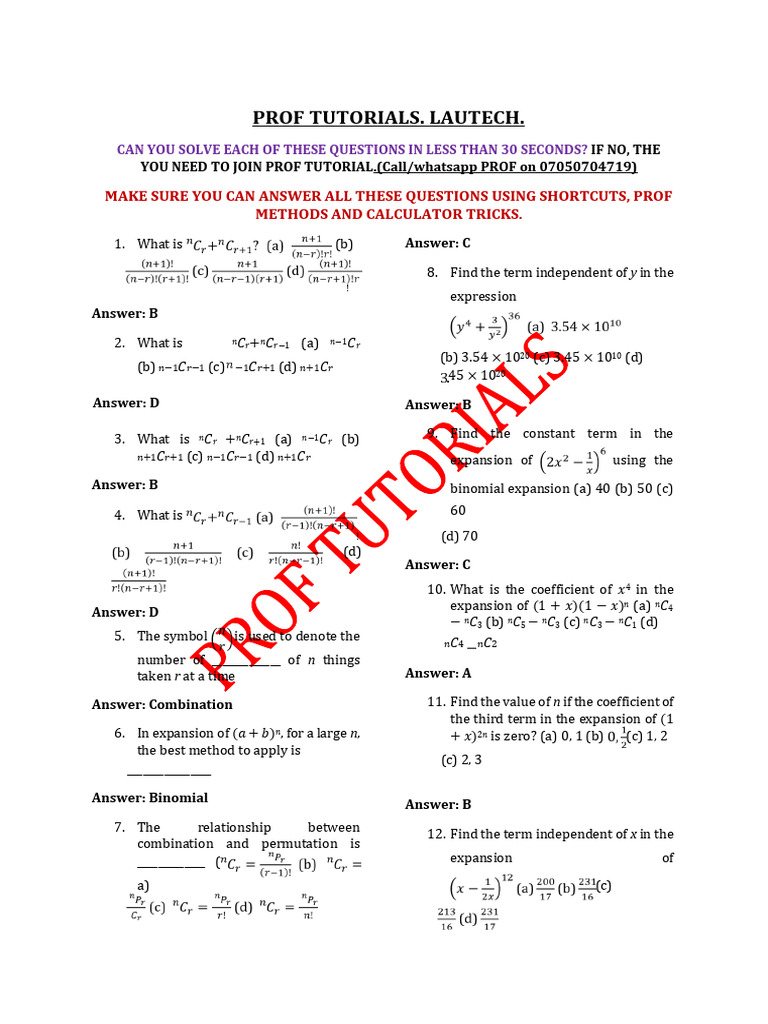 Original Mth 101-Prof Tutorials | PDF | Matrix (Mathematics) | Abstract Algebra