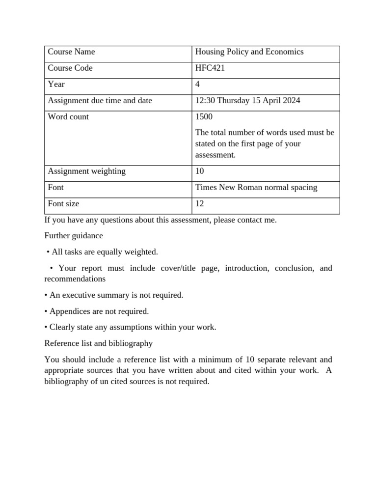 Assignment 2024 Housing Policy | PDF
