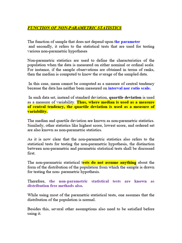 Function Of Non Parametric Tests Pdf Statistics Statistical Hypothesis Testing