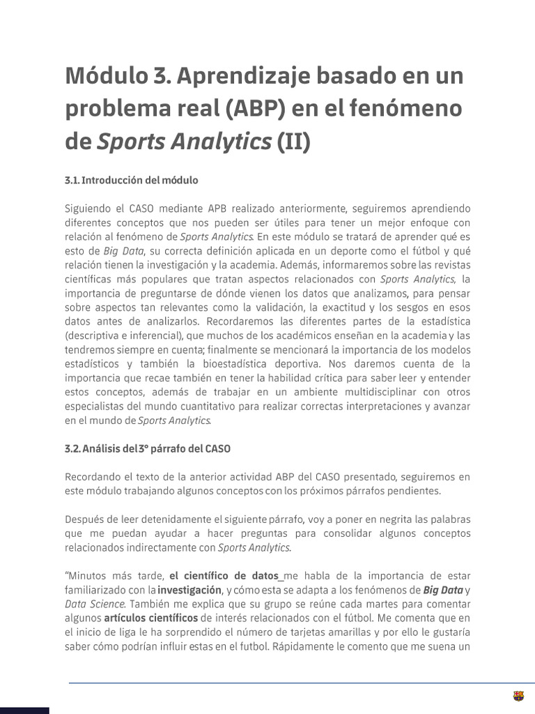 Módulo 3. Aprendizaje basado en un problema real (ABP) en el fenómeno de Sports Analytics (II ...