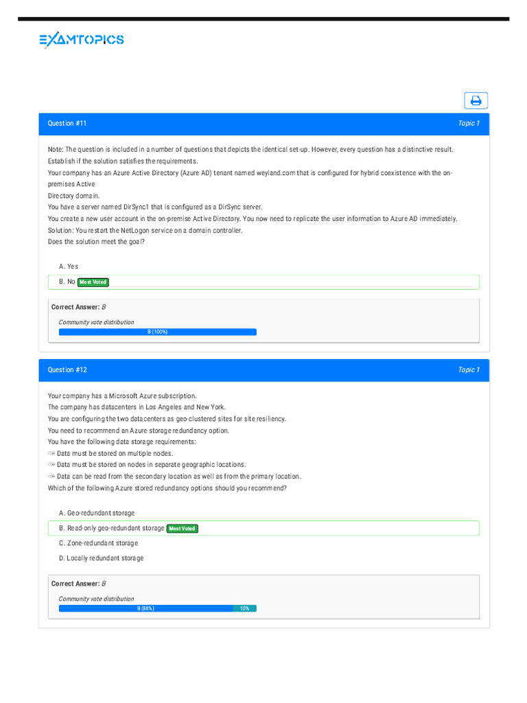 AZ-104 Exam - Free Actual Q&As, Page 2 - ExamTopics | PDF | Active Directory | Virtual Machine