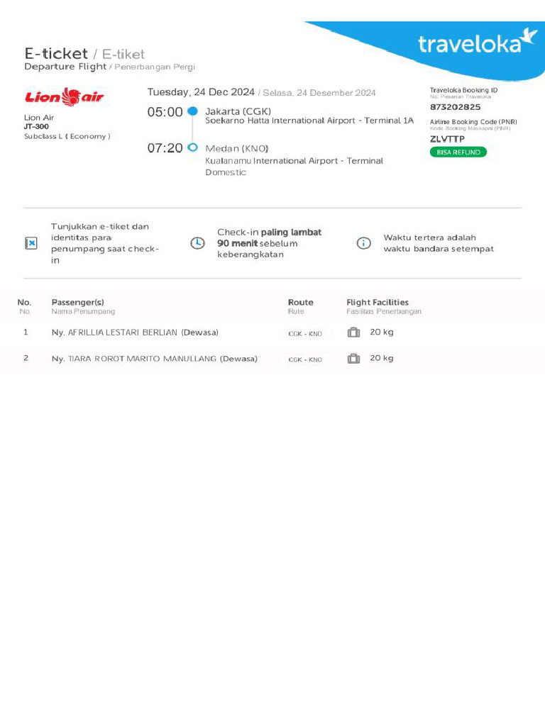 *[Traveloka] Issued file E-ticket Lion Air* | PDF