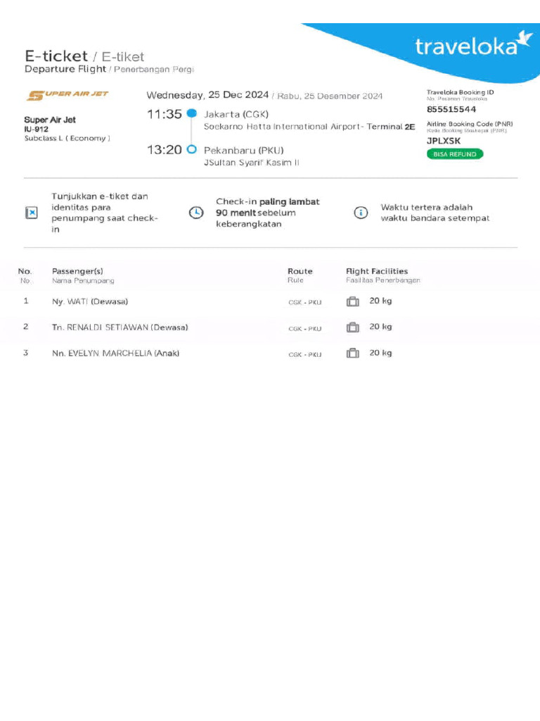 (Traveloka) E-Ticket Super Air Jet | PDF