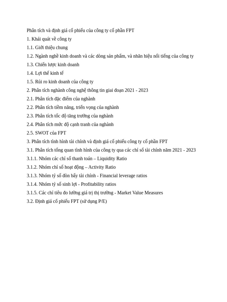 dàn bài ptích và định giá CP FPT | PDF