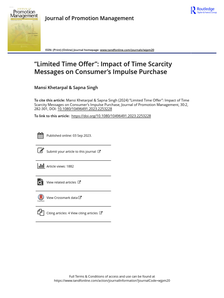 Limited Time Offer Impact of Time Scarcity Messages On Consumer S ...