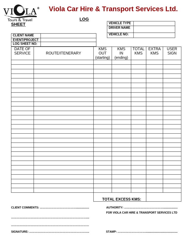 Vehicle Trip Log Sheet Template | PDF