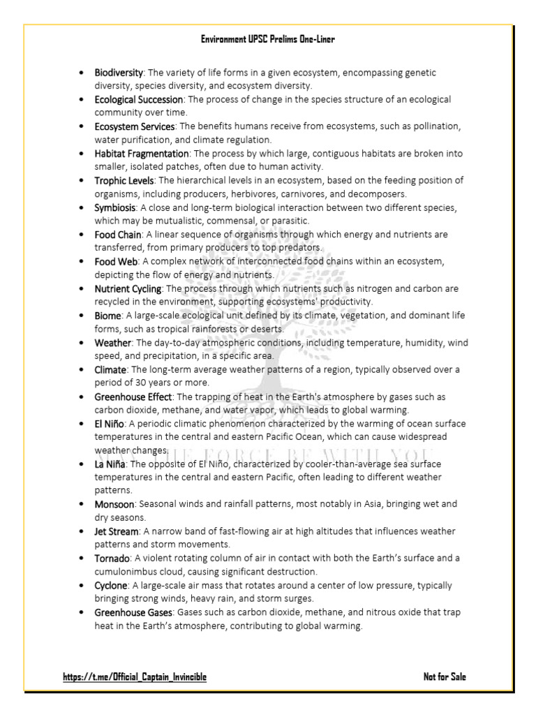 Environment UPSC Prelims One-Liner | PDF | Renewable Energy | Energy ...
