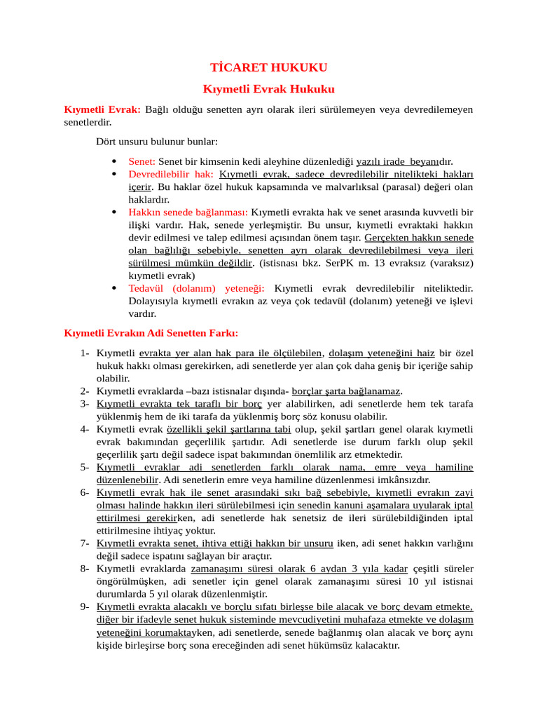 TİCARET HUKUKU-kıymetli Evrak | PDF