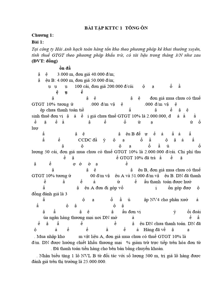 BÀI TẬP KTTC 1- HKP | PDF