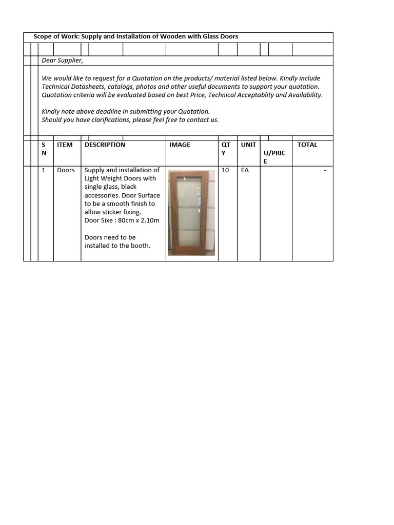 Quotation Request for Wooden Glass Doors | PDF