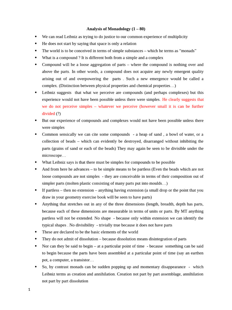 Revised Analysis of Monadology 1-80 | PDF | Gottfried Wilhelm Leibniz | Teaching Mathematics