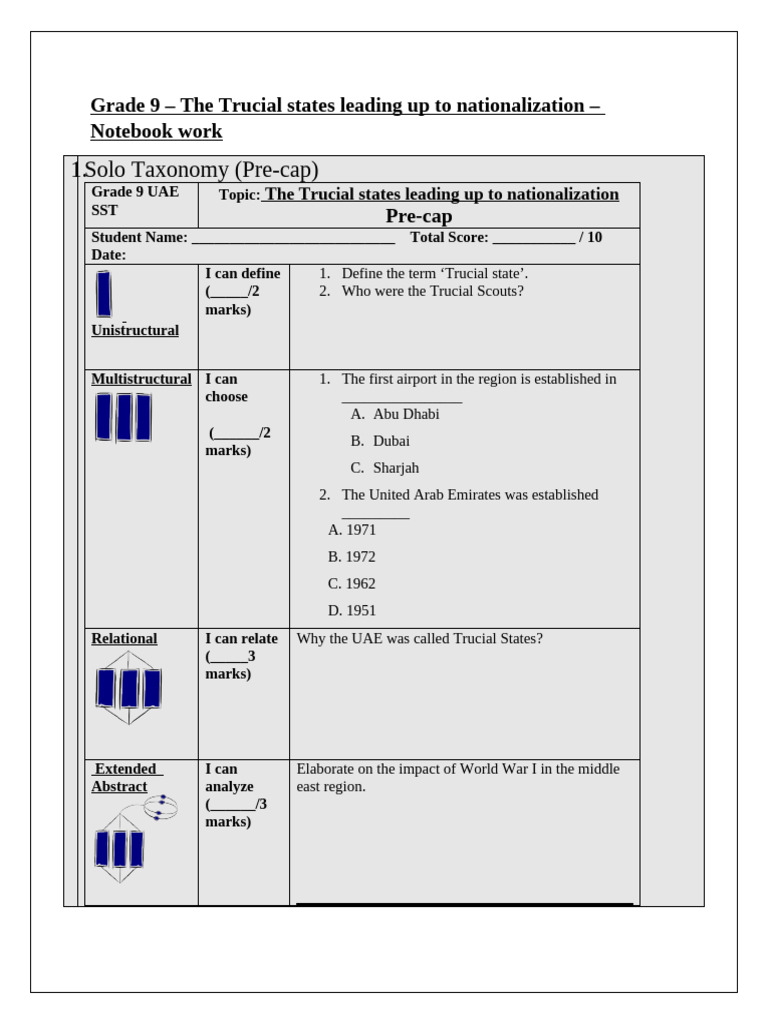 Grade 9 - UAE SST - The Trucial States Leading.... - NB Work - 2023 ...