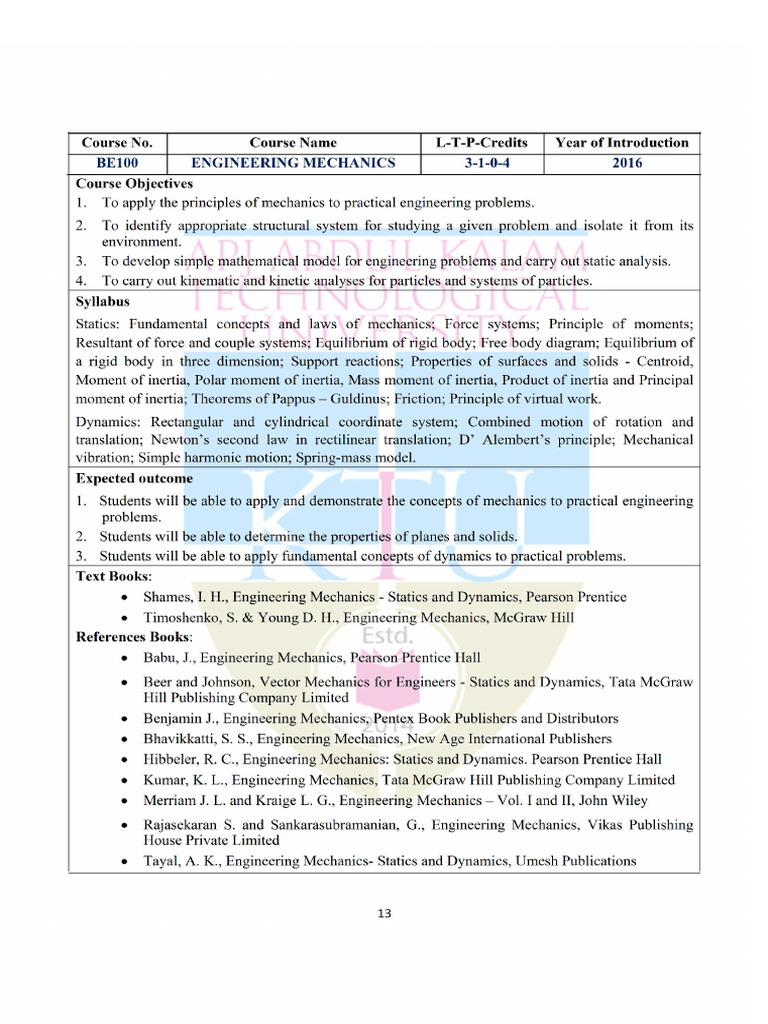 4 Engineering Mechanics BE100 | PDF