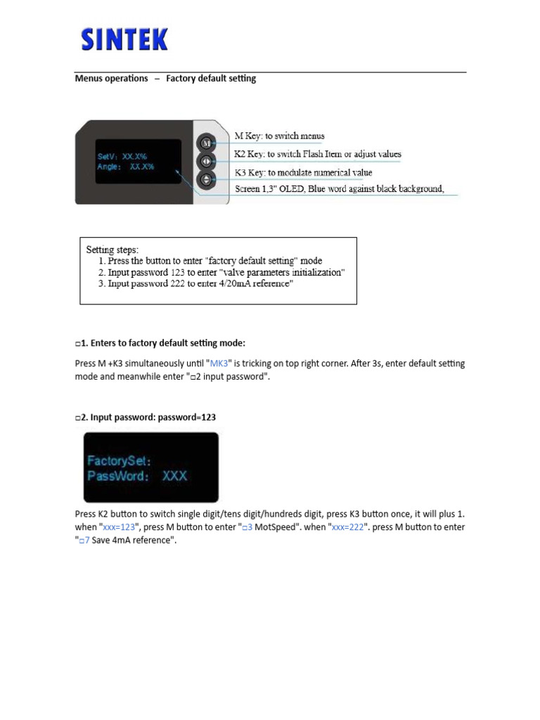 Menus Operations - Factory Default Setting SINTEK | PDF | Mechanical Engineering