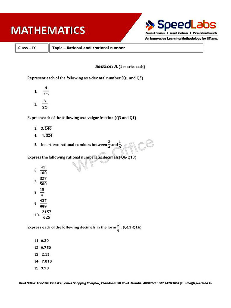 Work paper of maths MCQ | PDF