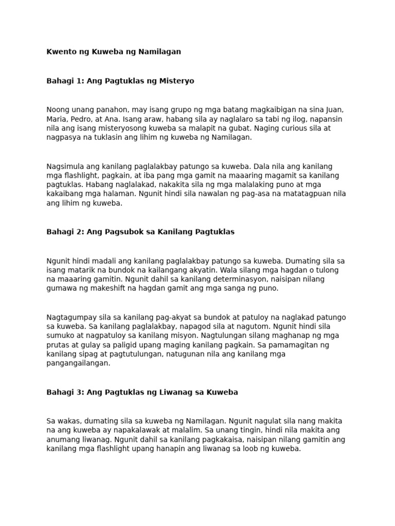Ang Kuwento NG Kuweba NG Namilagan | PDF