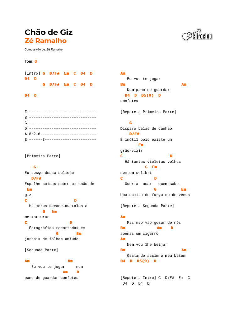 Cifras de "Chão de Giz" - Zé Ramalho | PDF