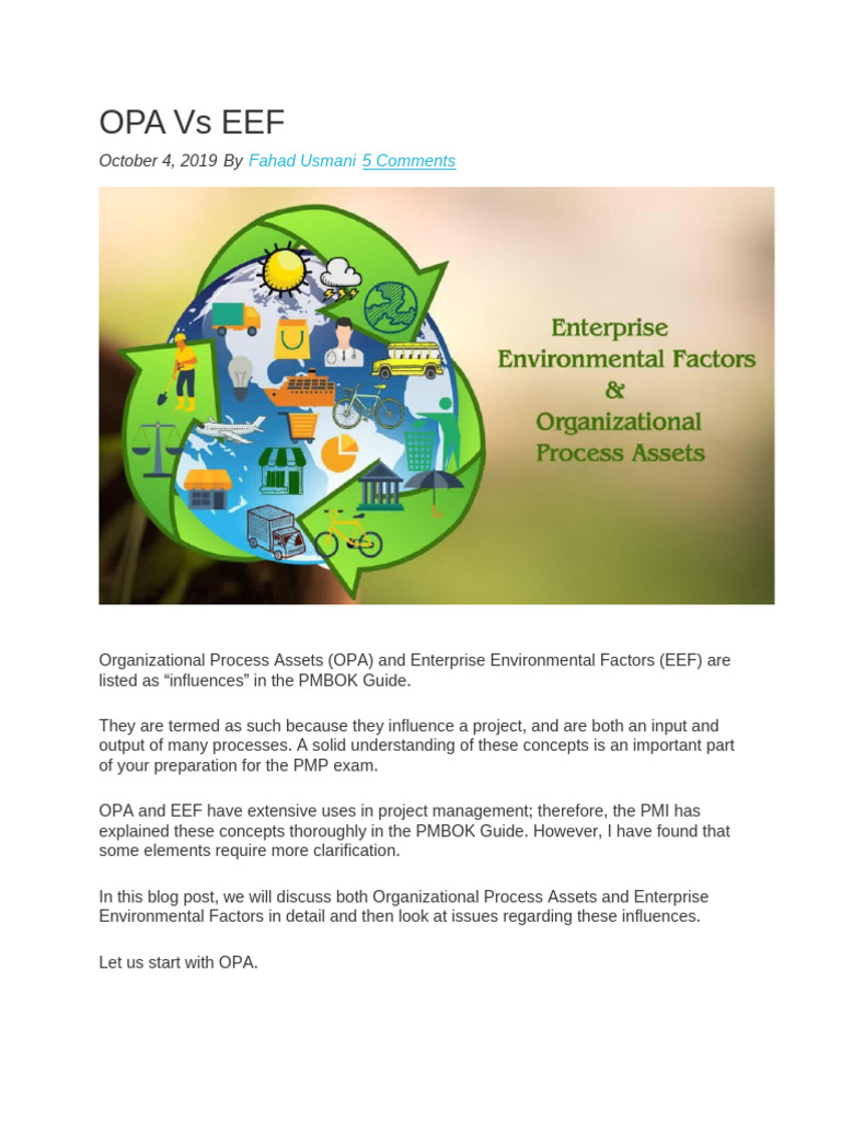 OPA's EEF's | PDF | Project Management | Organizational Culture