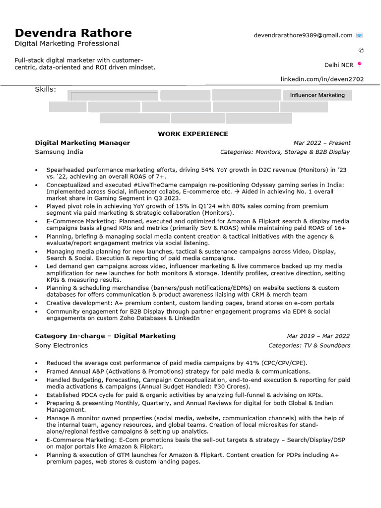 Resume - Devendra Rathore - Digital Marketing Professional-compressed | PDF | Digital Marketing ...