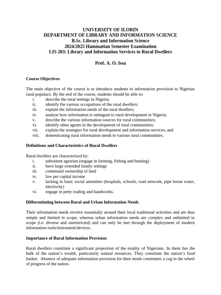 LIS 203 Tutorial Questions | PDF | Communication | Information