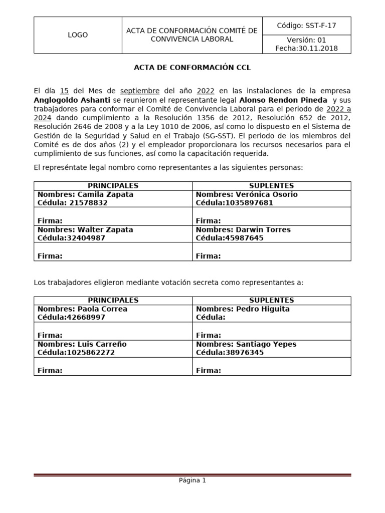 ACTA DE CONFORMACIÓN DEL COMITE DE CONVIVENCIA L | PDF | Gobierno