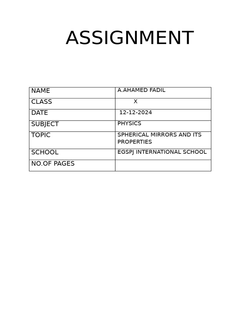 Assignment: Name Class Date Subject Topic School No - of Pages | PDF