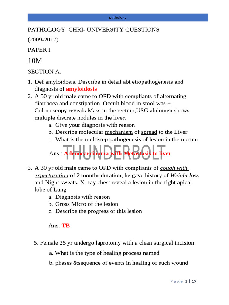 Pathology CHRI Imp. Questions | PDF | Anemia | Inflammation