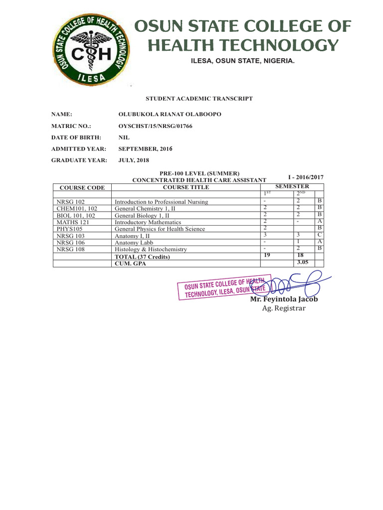 Osun State College of Health-1 | PDF | Medicine | Science