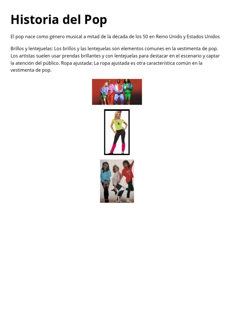 El Pop Nace Como Género Musical a Mitad de La Década de Los 50 en Reino ...