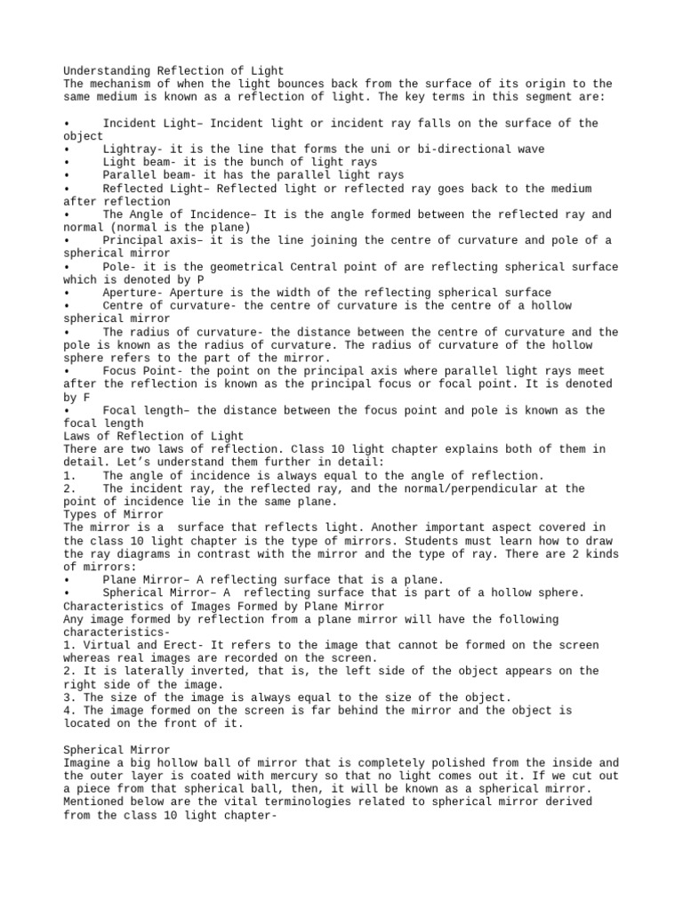Understanding Reflection of Light | PDF | Mirror | Sphere