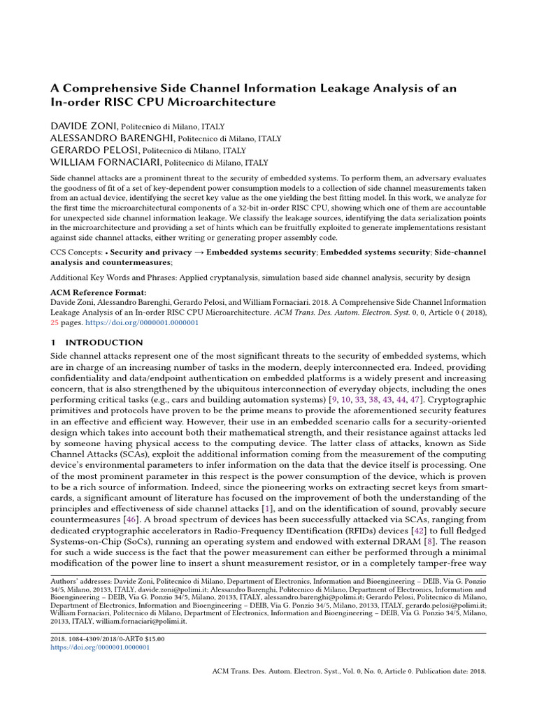 RISC CPU Side Channel Leakage Analysis | PDF | Central Processing Unit ...