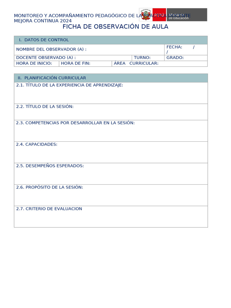 FICHA DE OBSERVACION DE AULA | PDF | Enseñando | Aprendizaje