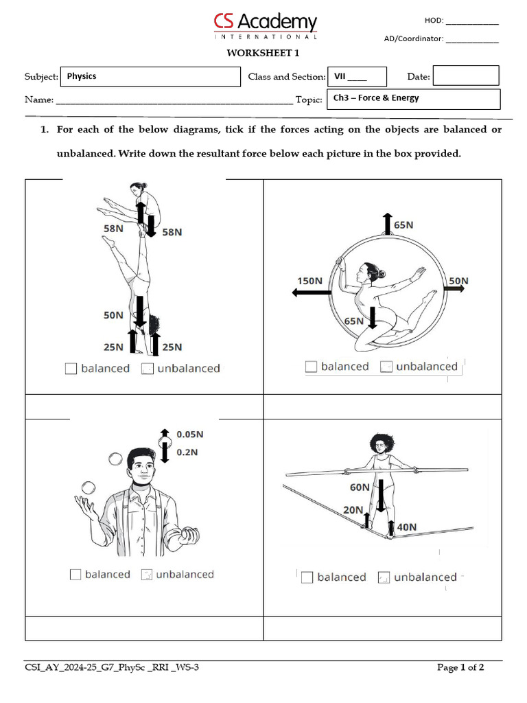 WS - 3 - Force and Energy | PDF | Force | Parachuting