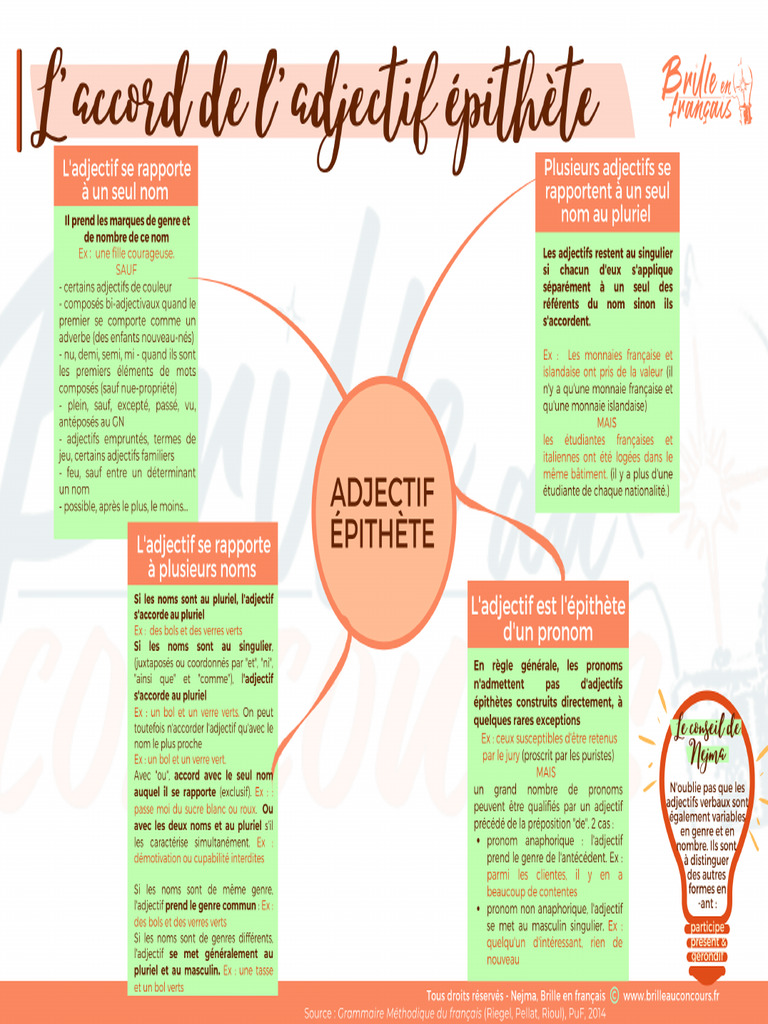 Carte mentale - L-accord de l-adjectif épithète (1) | PDF