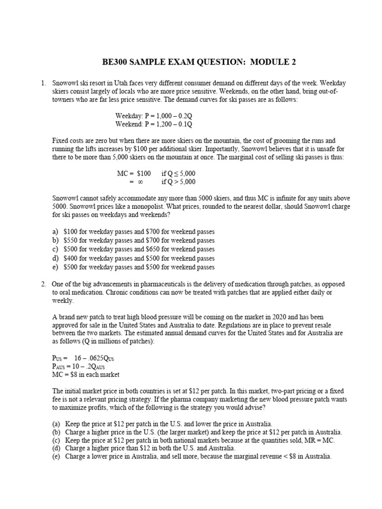 2 Sample Exam Question - Module 2 | PDF | Demand | Business Economics