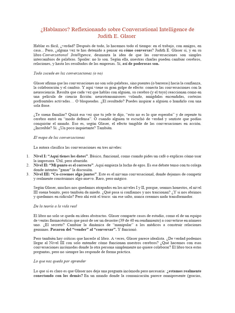 Hablamos Reflexionando sobre Conversational Intelligence de Judith E ...